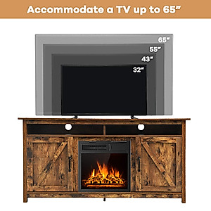 Tangkula Industrial Fireplace TV Stand for TVs Up to 65 Inches, Entertainment Center w/ 1500W Fireplace, Fireplace Media Console Table, Electric Heater w/Adjustable Brightness & Remote (Brown)