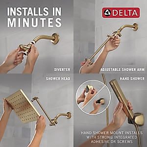 DELTA FAUCET 10-inch Raincan Shower Head and Hand Held Shower Combo, Gold Square Shower Head, Rainfall Shower Head, Hand Shower, High Pressure Shower, 1.75 GPM Flow Rate, Champagne Bronze 75527-CZ
