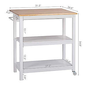 Spirich Home Kitchen Island Cart on Wheels, 3-Tier Rolling Utility Cart with Storage, Small Kitchen Island with Drop Leaf and Towel Rack for Dining Room, White