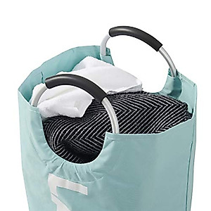 82L Large Thicken Laundry Basket Collapsible Fabric Laundry Hamper Foldable Heavy Duty Clothes Bag Portable Washing Bin Waterproof Cloth Hampers Storage with Durable Aluminum Handles (Light Blue)
