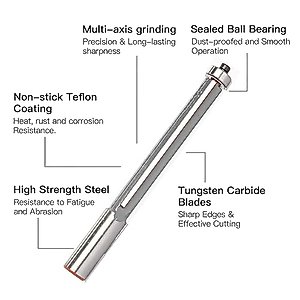 Flush Trim Router Bit 1/2 Shank by Sinoprotools, Extra Long Flush Trim Bit Cutting Length 3", Carbide Top Bearing Router Bit, Trim Router Bits, Flush Cut Router Bit, for Woodworking