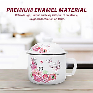 Hemoton 1Pc Enamel Soup Bowl Vintage Enameled Basin Retro Enameled Instant Noodles Bowl Lard Pot with Lid Large Salad Serving Bowl Ramen Basin