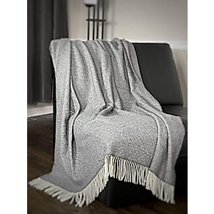 Eikei Wool Throw Blanket Geo Diamond Pattern Oversized Couch Throw Blanket Fringe Trim Soft Merino Woolen Afghan Minimalist Style Lightweight Machine Washable (Charcoal, 55Wx78L)