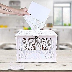 OurWarm Wedding Card Box PVC Hollow Wedding Envelope Box with Lock and Card Sign, Upgraded Security Money Box Gift Card Box for Wedding Reception Birthday Baby Shower Graduation Party Supplies