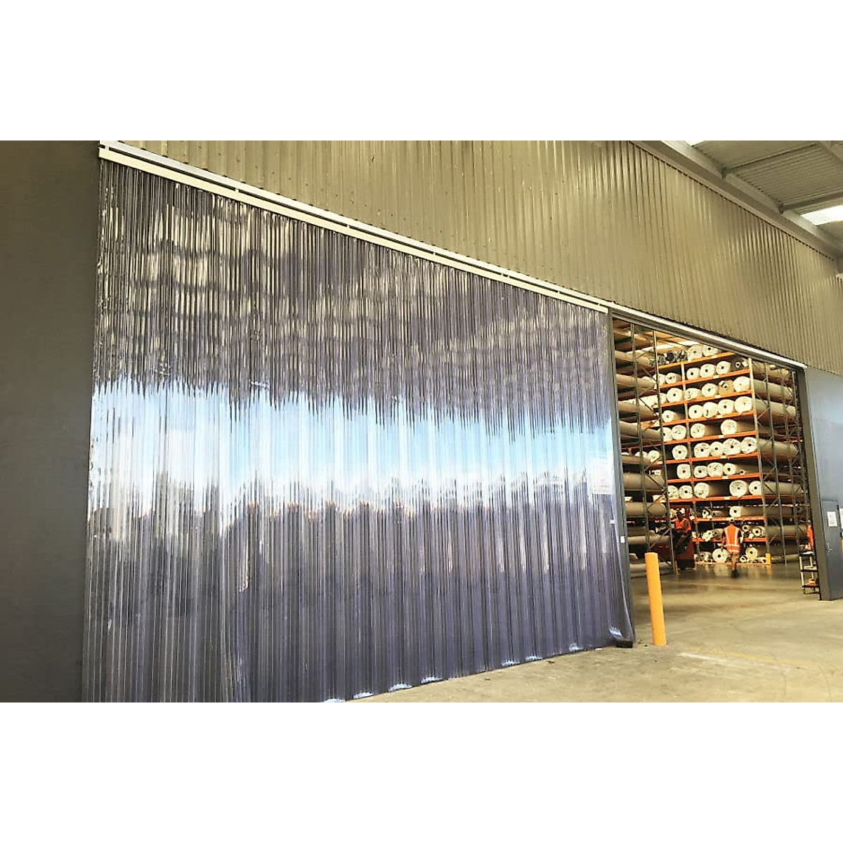 Strivide - Strip Door Curtain Kit - 42 in.(3 ft 6 in) Width X 84 in.(7 ft) Height - Clear Smooth 8" Wide x .08 in. Thick PVC Strip 50% Overlap - Complete Plastic Strip Door Kit - Universal Hanger