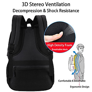 Vaupan Travel Backpack, Black Laptop Backpack with USB Charging Headphone Port for Men Womens Boys Girls, Anti Theft Water Resistant College School Bookbag Computer Backpack Fits 15.6 Inch Notebook