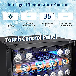 Takywep 24 Inch Beverage Refrigerator, 5.1 Cu.ft Beverage Cooler Under Counter, 166 Cans Drink Fridge for Drinks, Soda, Beer or Wine, 36～60°F Adjustable Temperature.