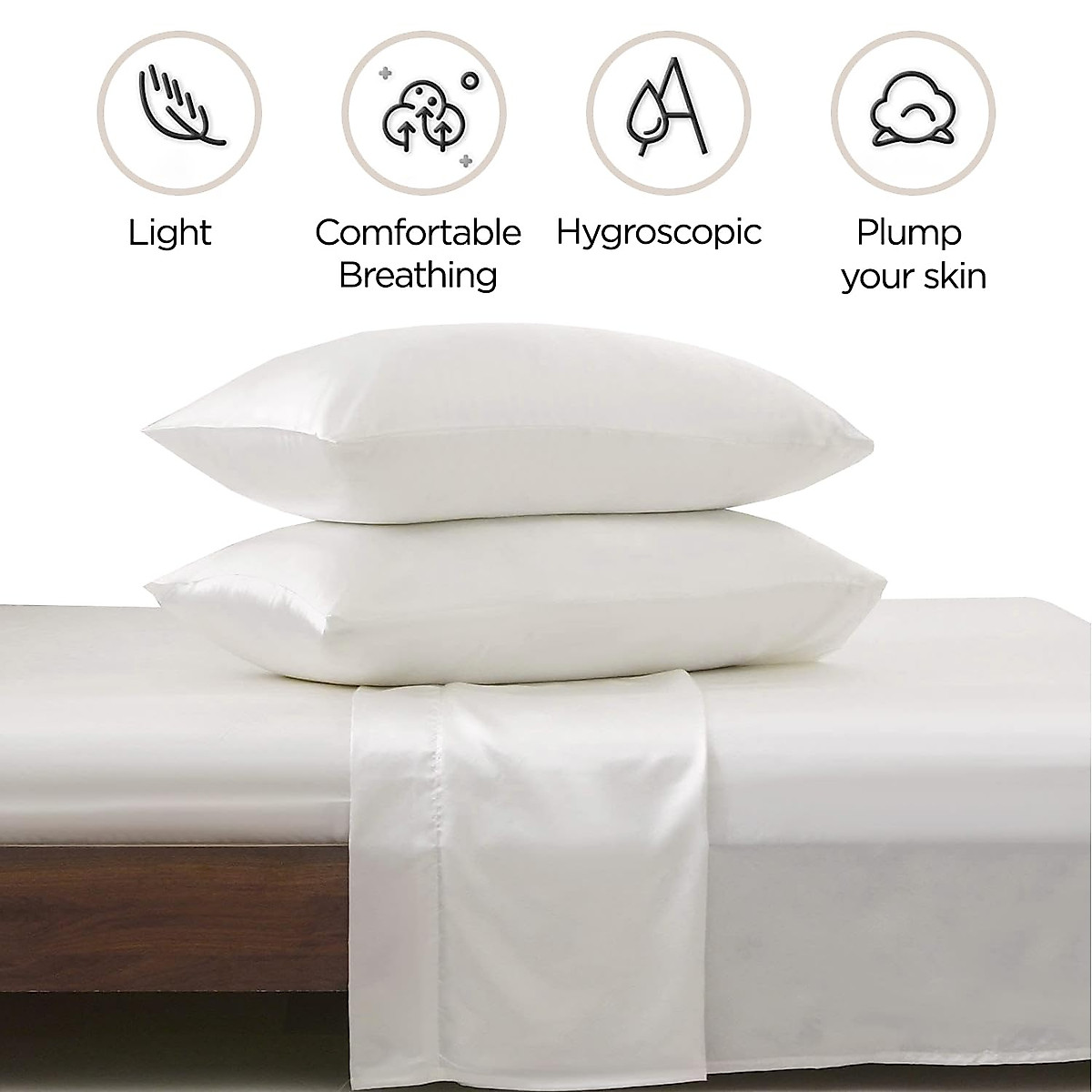 TSSPLUS Satin Pillow Cases Standard Size, White Pillow Cases, White Bed, Cooling Pillow, Soft Pillow, Similar to Silk Pillow Cases, Room Decor, Gifts for Women, Gifts for Men (Standard, Ivory)