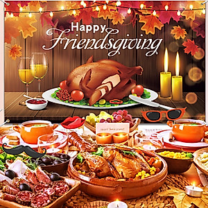 Friendsgiving Backdrop, Friendsgiving Party Decorations Photography Backdrop with Photo Booth Props 16 Pcs, Happy Friendsgiving Banner Decorations Thanksgiving Banner for Thanksgiving Party Decor
