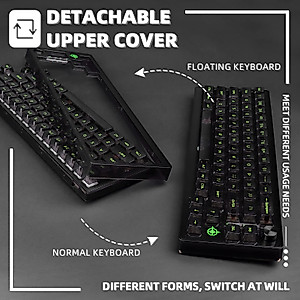 65% Hot-Swap Wired Mechanical Gaming Keyboard Programmable with Transparent 66 Key Full Side RGB OWERTY Linear Ice White Switch Custom Coiled C to A Cable Media Knob 2-IN-1 Case for WIN/PC/MAC(Black)