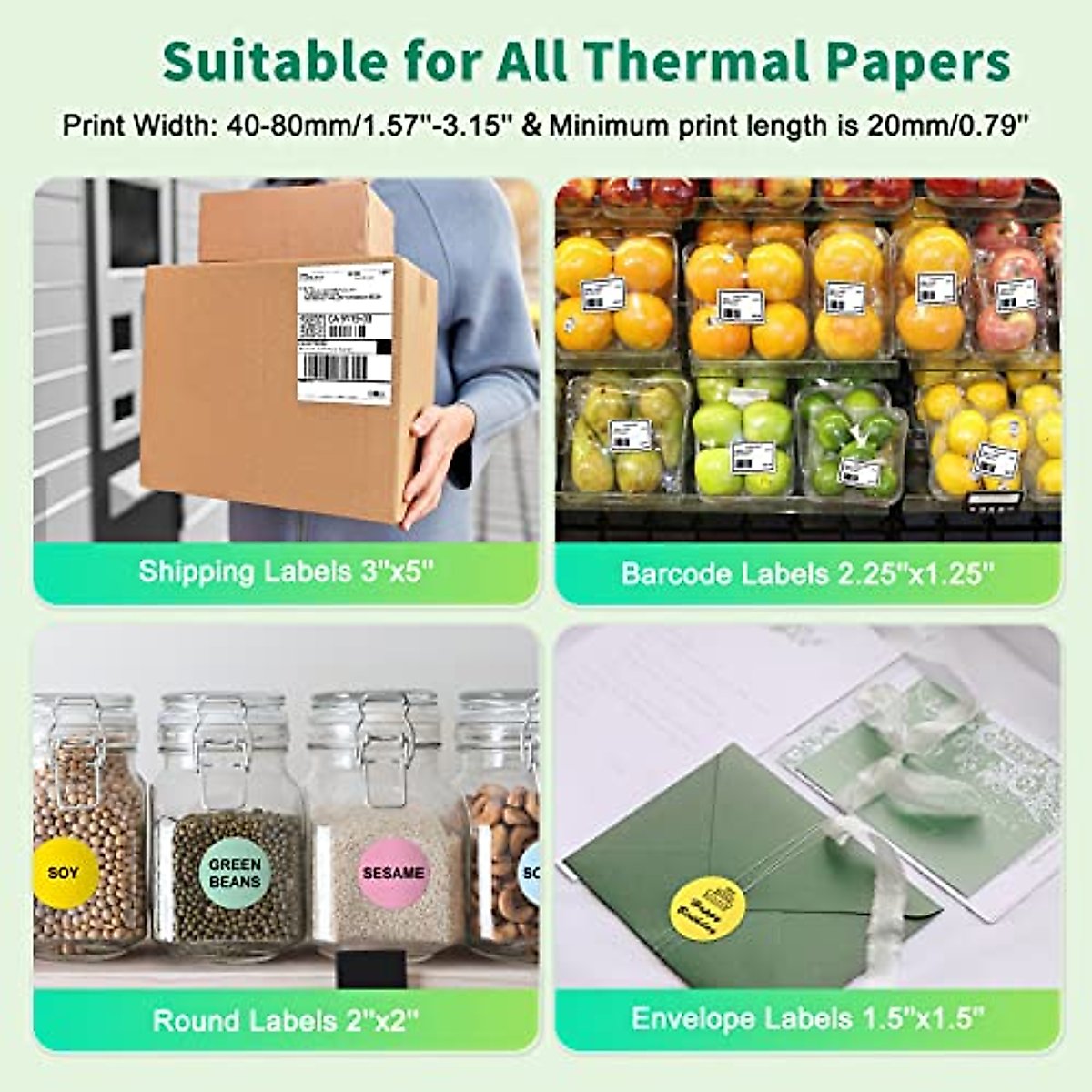 JADENS 3X5 Bluetooth Shipping Label Printer, Thermal Label Printer for Small Packages, Label Maker Machine, Support Windows, Mac, Chromebook, iOS, Android, Compatible with Amazon, Ebay, Etsy, USPS