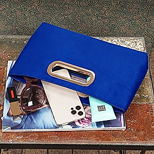 Top Handle Faux Suede Clutch, Royal Blue