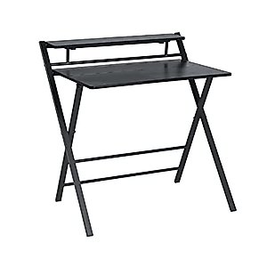 FurnitureR 32.1'' Folding 2 Tier Foldable Assembly Saves Space for Home Office Study, Metal Frames/Wood Top Laptop Table Computer Desk, Black