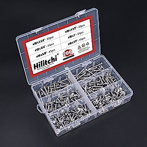 Hilitchi 410 Stainless Steel #10 Wafer Head Phillips Self Drilling Screws Sheet Metal Tek Screws Assortment Kit, Modified Truss Head Self Driller - Size: #10 x 1/2'' - 1-1/2'' - Pack of 200