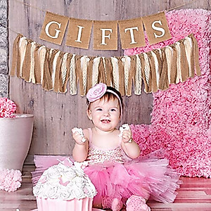 Tallew 2 Pcs Boho Burlap Banner Baby Shower Decorations Set Include Rustic Gift Decor Bunting Sign Gifts Lace Tassel Garland Rag Tie for Party Wedding Bridal Farmhouse