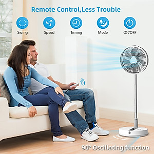 CooCoCo 12" Foldable Rechargeable Fan, Portable Travel Fan, Height Adjustable Oscillating Fan with Remote Control, Cordless Quiet, Standing Fan for Bedroom, Home, Office, Dorm