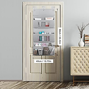 Skycase Over The Door Organizer,3-Pockets Hanging Organizer Bag,Wall Mount Storage Organizer with 3 Sticky Hooks and 4 Mesh Pockets,Hanging Storage Organizer for Clothes,Toys,Cosmetics,Kitchen,Grey