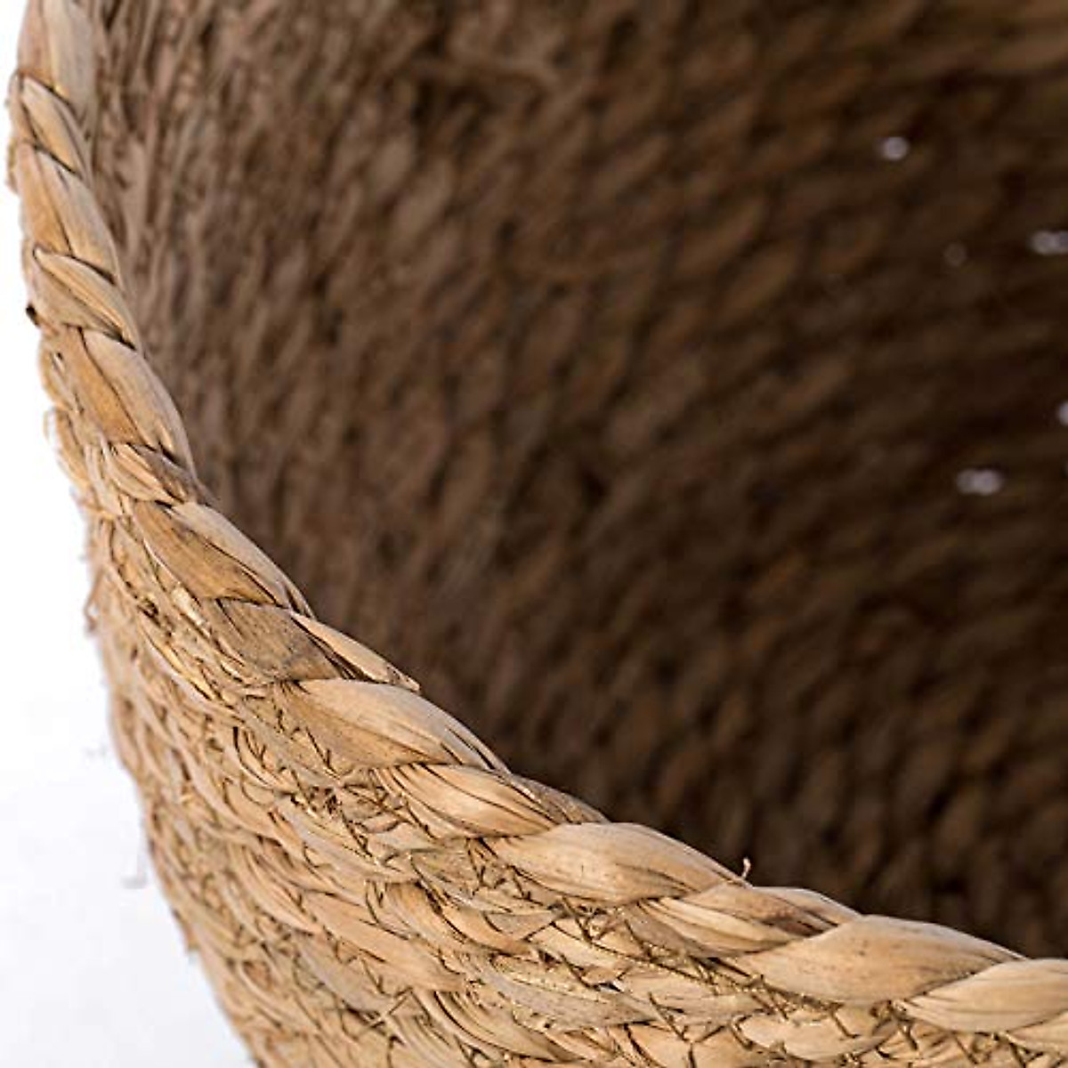 Vintiquewise Decorative Round Wicker Woven Rope Storage Blanket Basket with Braided Handles - Small