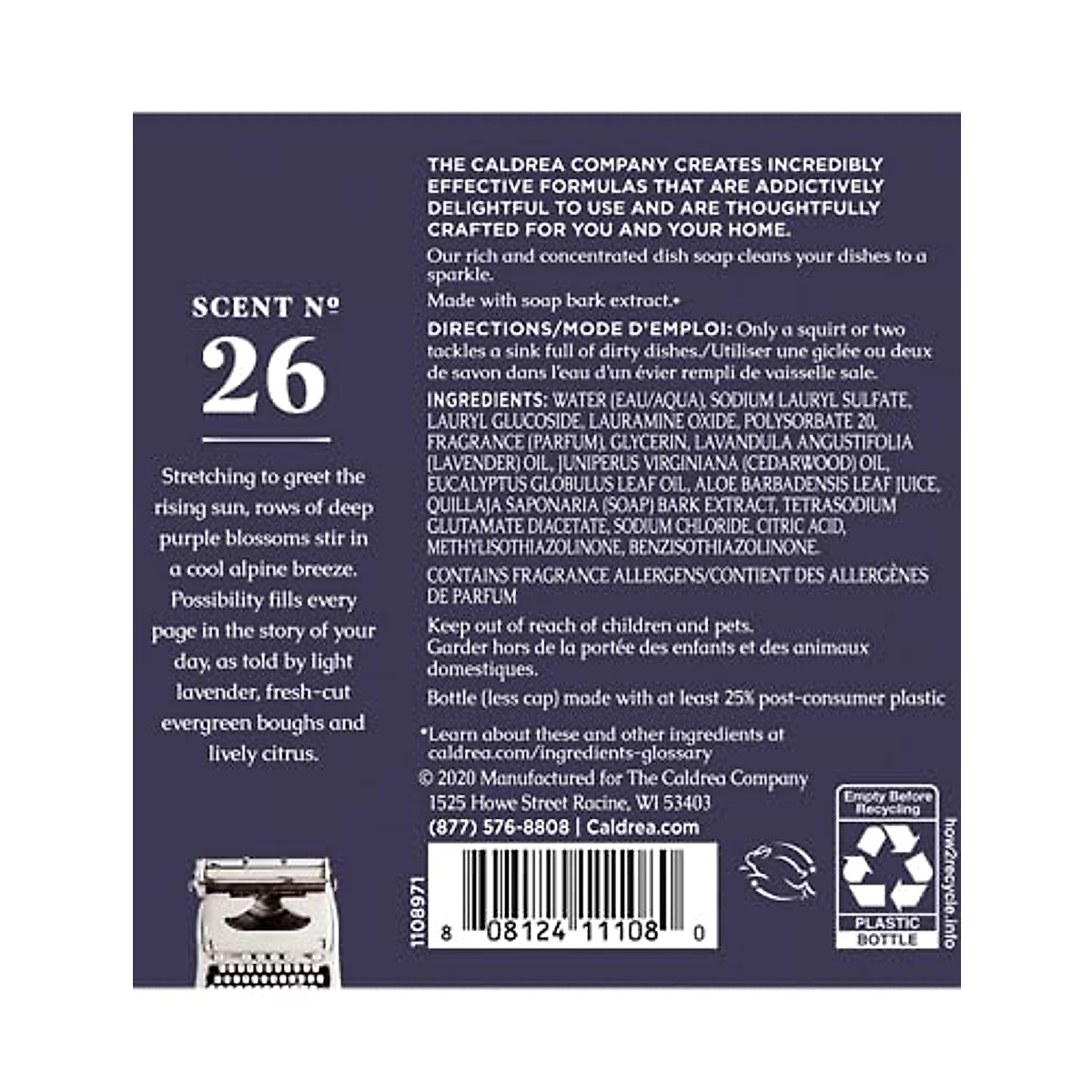 Caldrea Dish Soap, Biodegradable Dishwashing Liquid made with Soap Bark and Aloe Vera, Lavender Cedar Leaf, 16 oz , 3 Pack