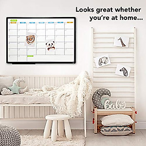 JILoffice Dry Erase Calendar Whiteboard - Magnetic White Board Calendar Monthly 36 X 24 Inch, Black Aluminum Frame Wall Mounted Board for Office Home and School