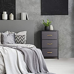 ROMOON Nightstand Chest with 3 Fabric Drawers, Bedside Furniture,Lightweight Accent Table, Storage Drawer Unit with Wood Top Fabric Bins for Bedroom, College Dorm, Closets,Nursery - Dark Gray