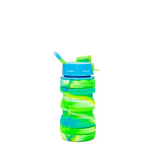 Siesta Drinkware - 16oz Collapsible Silicone Bottle - Eco-friendly - 100% Food Grade Silicone - BPA Free (Green/Blue Marble)