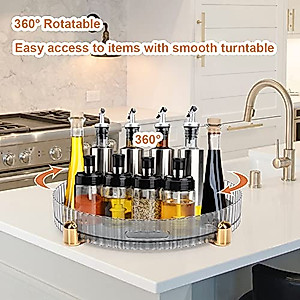 YQL Lazy Susan Turntable, Makeup Perfume Organizer 360 Degree Rotating 11Inch Clear Turntable Organizer for Cabinet with Gold Non-Slip Base