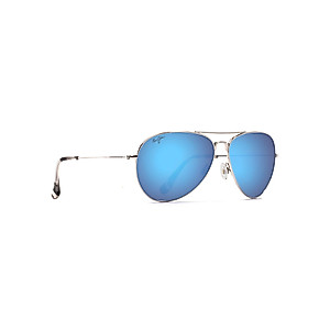 Maui Jim Men's and Women's Mavericks Polarized Aviator Sunglasses, Silver/Blue Hawaii, Medium