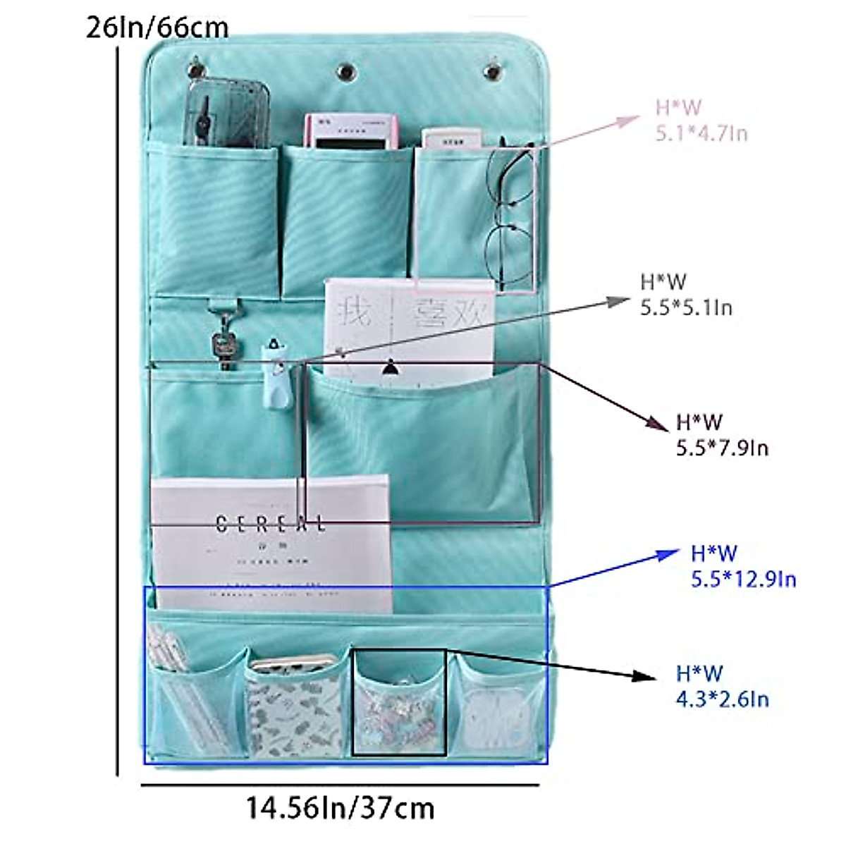 HSLFUAI Hanging Storage Bag for Bathroom, Behind Door, Bedroom, Washing Table Storage, Multifunctional Storage Bag with 3 Sticky Wall Hooks (3Layer, Blue)