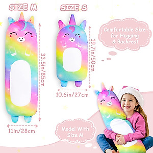 Body Pillow for Kids Girls Long Unicorn Pillow Soft Plush Unicorn Stuffed Animals with Removable Insert, 33 Inch, Rainbow