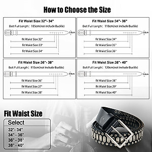 FIORETTO Stylish Mens Studded Casual Italian Cowhide Leather Belts For Jeans Punk Rock Rivets Belt With Buckle For Men Black
