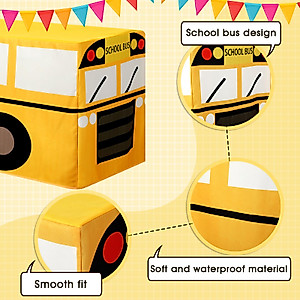 Oudain 6 Ft School BusTablecloth Birthday Party Table Cover Washable Fabric Polyester Rectangle Table Cover Protector School Bus Theme Party Back to School Party Decorations