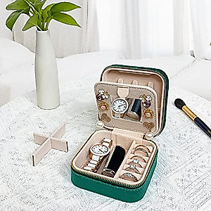 Soddeph Velvet Jewelry Box with Mirror,Mini Travel Jewelry Case, Plush Jewelry Travel Case, Small Portable Travel Jewelry Organizer, Gift for Women Girls (Emerald)