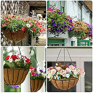 ZeeDix 2Packs 14in Metal Hanging Planter Basket with Coconut Coir Liner- Coconut Coir Liner with Black Chain for Porch Pots Hanger, Indoor Outdoor Plant Flower Pot, Garden Decorations