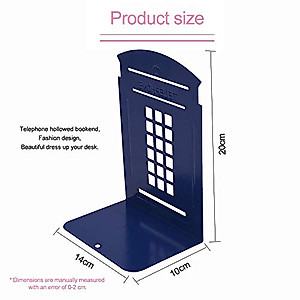 Bookends Blue, MerryNine 1 Pair Heavy Metal Non Skid Sturdy Telephone Booth Decorative Gift for Bookshelf Office School Library