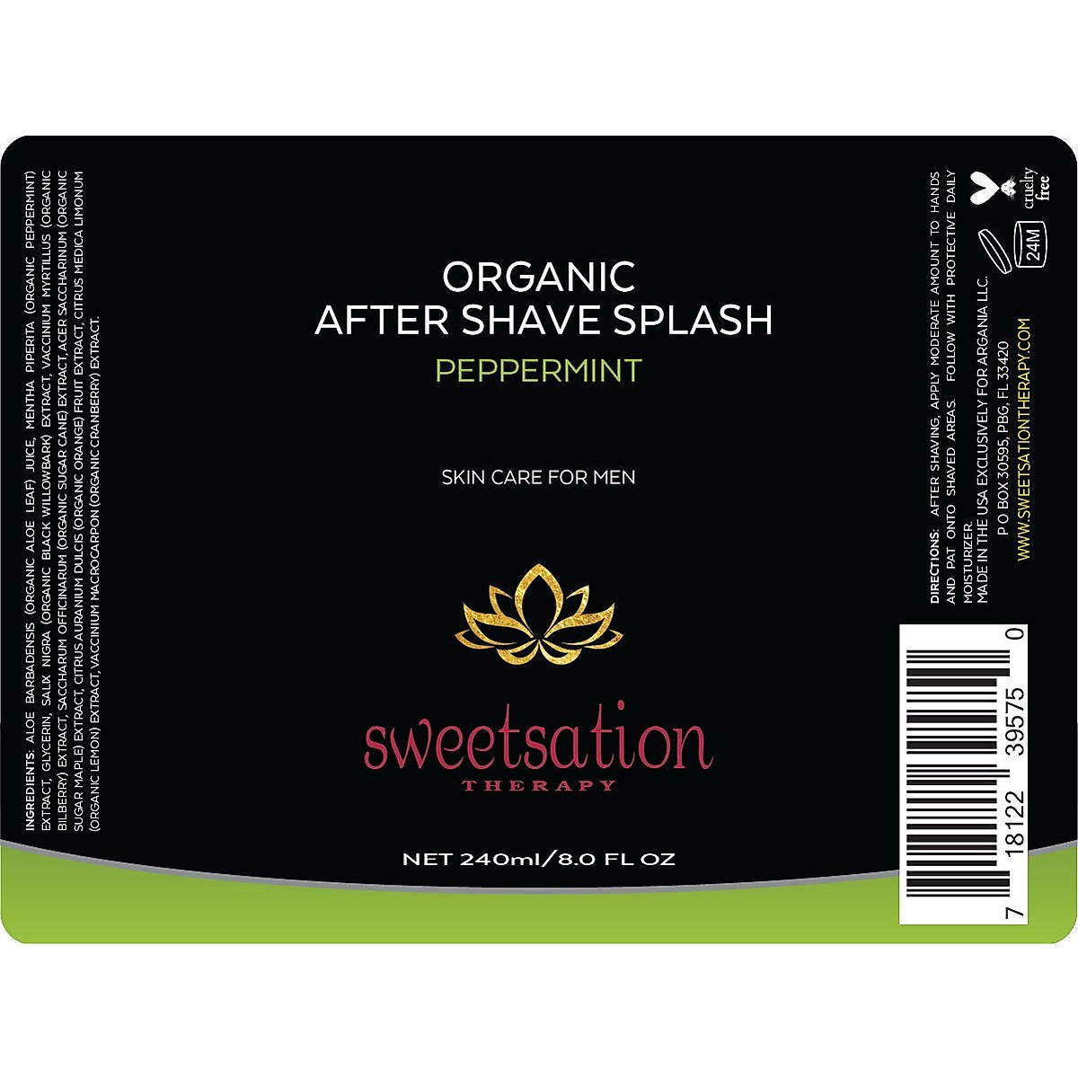 Sweetsation Therapy Organic After Shave Minty Splash, 8oz