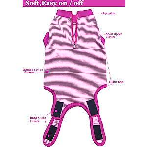 Wabdhally Dog Surgery Recovery Suit,Surgical Suit for Large Female Spay,Soft Combed Cotton,Rose Striped Zipper Onesie L