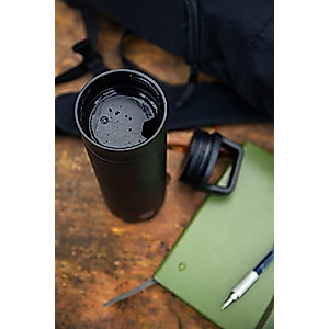 BruTrekker Bottle - Insulated Stainless Steel Tumbler Mug Keeps Drinks Hot or Cold - 2 Piece Drink and Pour Lid - Reusable Coffee Water or Beer Growler (18 fl.oz, Obsidian Black)