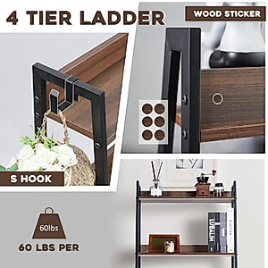 Bookshelf 4-Tier, 23.5inch Ladder Shelf, Industrial Bookcases, Etagere Utility Organizer Shelves, Small Freestanding Display Shelves with Metal Frame for Bedroom, Living Room, Plant, Brown