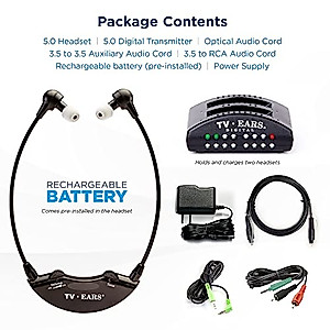 TV Ears Digital Wireless Headset System - Personal Volume Control, Quiet to Loud, Supports All TVs, Ideal for Seniors & Hearing Impaired, Infrared, Plug N' Play, No Pairing/Audio Delay, Dr Rec -11741, Black