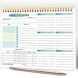 JUBTIC Weekly Planner Notepad with Pen - 52 Undated Weekly Calendar Pad Desk Planner Weekly To Do List Notepad Planning Pad Academic Planner Notebook Habit Tracker Journal Teacher Planner Organize Schedule Goals for Personal Life and Work -7" x 10"