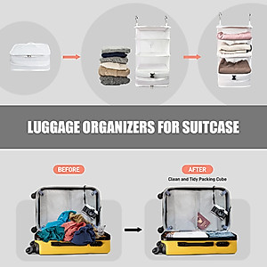 Twira Portable Hanging Travel Shelves Bags, Suitcase Organizer, Packing Cubes for Travel, Carry-On Closet Insert, Large Capacity Travel Bags Collapsible 4-Shelf Travel Closet (White)