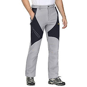 MAGCOMSEN Snow Pants Men Waterproof Pants Softshell Hiking Pants Mens Winter Pants Fleece Lined Pants Ski Pants Warm Pants Skiing Pants Snowboard Pants for Men Light Grey