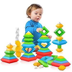 Giroayus Pyramids Stacking Blocks, Building Blocks Stacking Educational Toys, Building Blocks, Toddlers Preschool Learning Activities, Montessori Toys for 1 2 3 4 5 Year Old. (60 pcs)