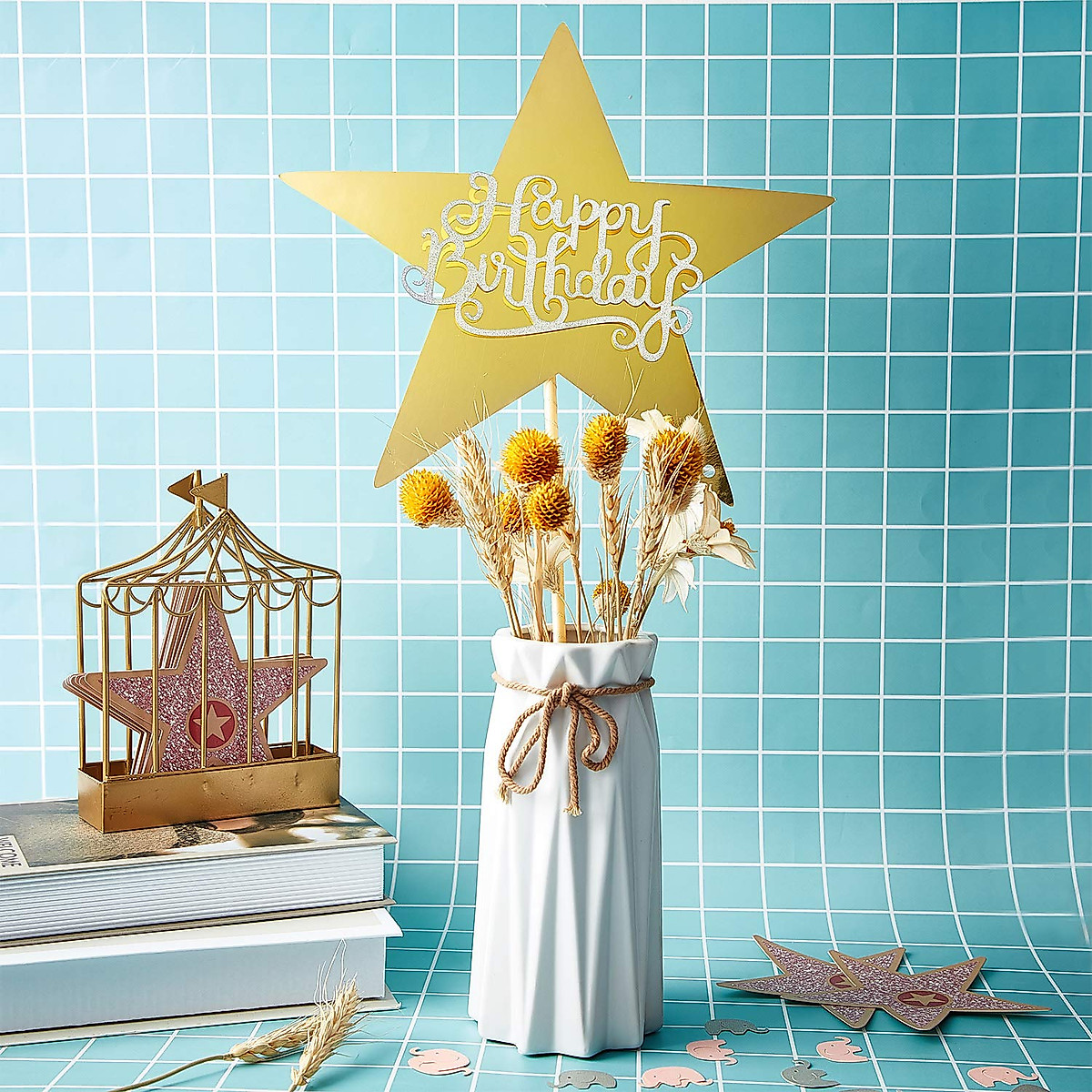 Gold Star Cutouts Double Printed Paper Stars Decoration for Wedding Party Supplies, 11 Inches (24 Pieces)