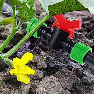 Hotop 6 Pieces Drip Irrigation Shut-Off Valve 1/2 Inch Universal Drip Irrigation Tubing Coupling Valve, Compatible with 16-17mm Drip Tape Tubing Sprinkler System (Green Red)