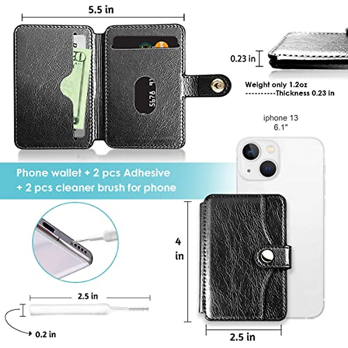 通用 Phone Wallet Stick on, Credit Card Holder for Cell Phone and Phone Card Holder Stick on for Back of Phone or Phone Case (Black)