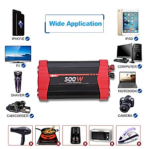 BYGD 500W Power Inverter, Car Power Inverter DC 12V to 110V AC Car Inverter Converter 4 USB Quick Charging Ports and Dual AC Outlets Car Charger Adpater with Cigarette Lighter Cable and Battery Clamps