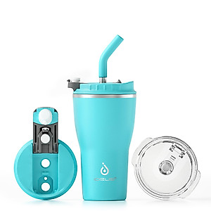 Ideus 14oz Stainless Steel Leak Proof Tumbler, Insulated Coffee Mug with Lid and Straw, Spill Proof Travel Coffee Cup, Double Wall Vacuum Flask for Adult Men and Women, Sky Blue