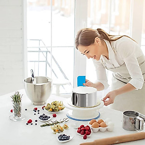 Senbos Cake Ring, Stainless Steel Professional Adjustable Baking Rings with Handle Layer Baking Cake Ring with 3 Cream Scrapers for Birthday Wedding Tier Cake, 3.5 inch High, Diameter 6 to 12 inch